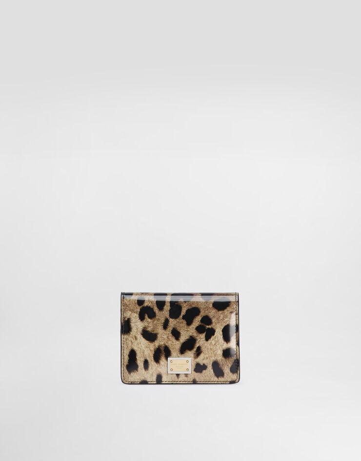 Polished calfskin wallet with leopard print in Animal Print for Women ...