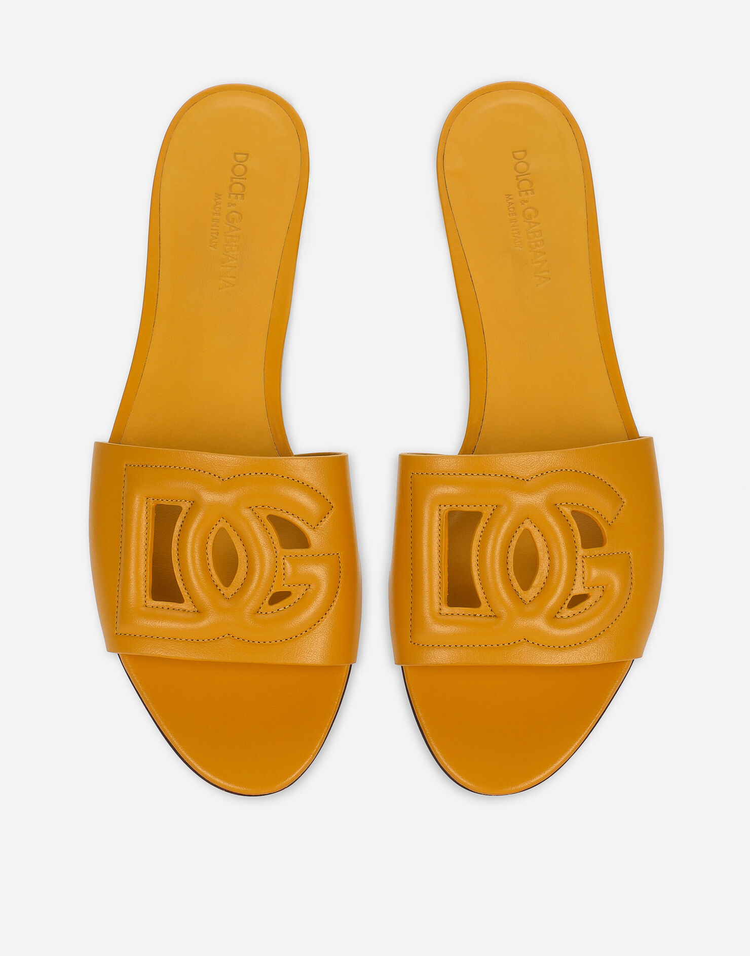 Calfskin slides with DG logo in Yellow for Women | Dolce&Gabbana® US