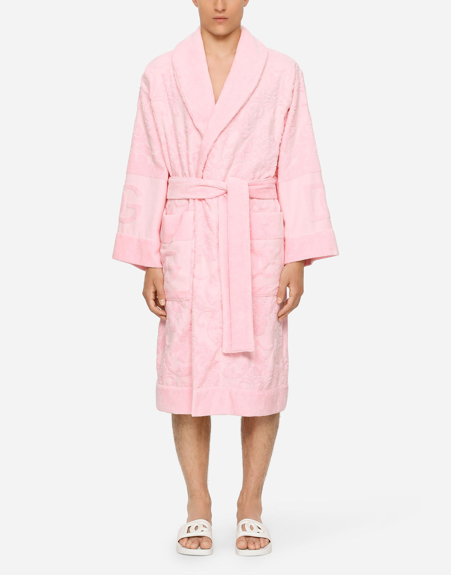 Bath Robe in Terry Cotton Jacquard in Multicolor | Dolce&Gabbana® US