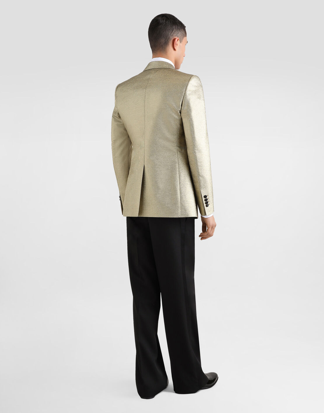 Double-breasted lamé jacquard tuxedo jacket in Gold for Men | Dolce ...