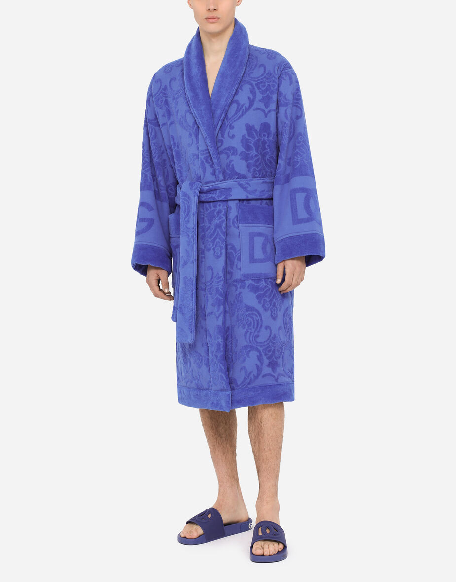 Bath Robe in Terry Cotton Jacquard in Multicolor | Dolce&Gabbana® US