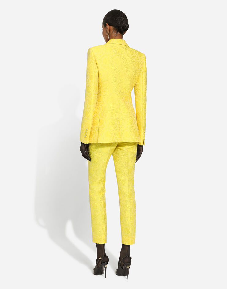 Single Breasted Floral Brocade Turlington Jacket In Yellow For Women