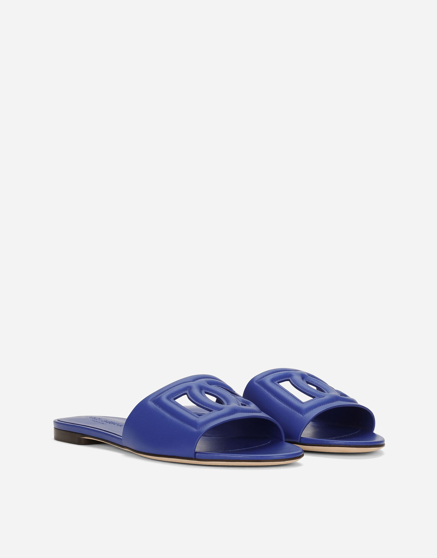 Calfskin sliders with DG logo in Blue for Women | Dolce&Gabbana® US