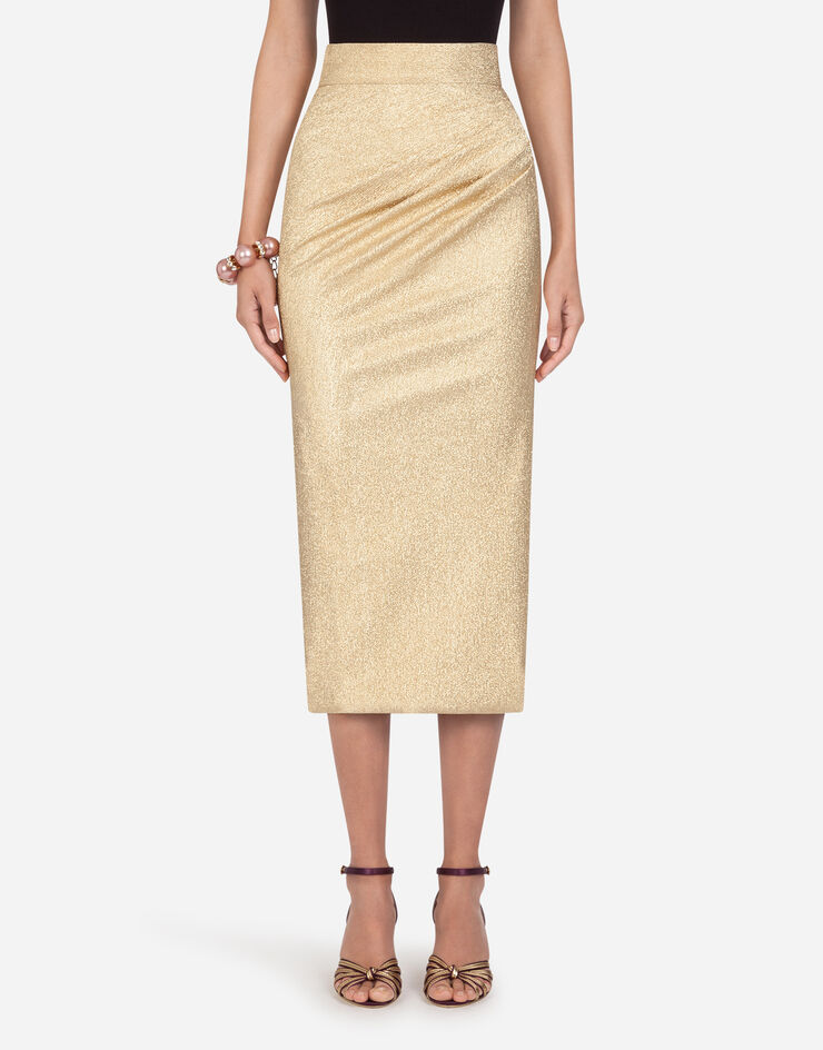LAMÉ LONGUETTE SKIRT WITH DRAPING