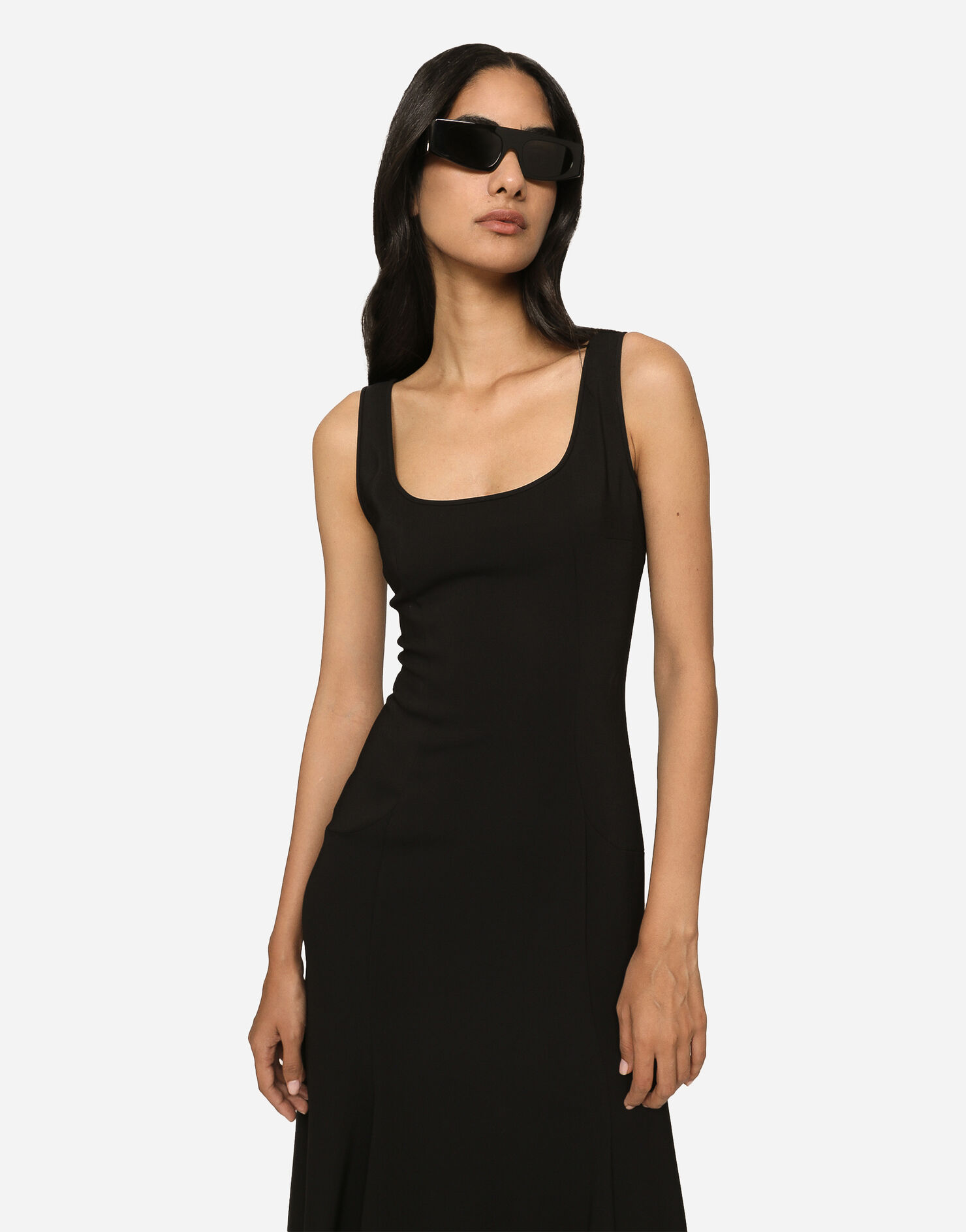 Calf-length cady dress in Black for Women | Dolce&Gabbana® US