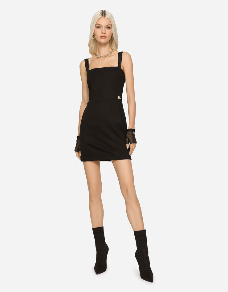 Short Milano Rib Dress With Dg Logo In Black For Dolceandgabbana® Us
