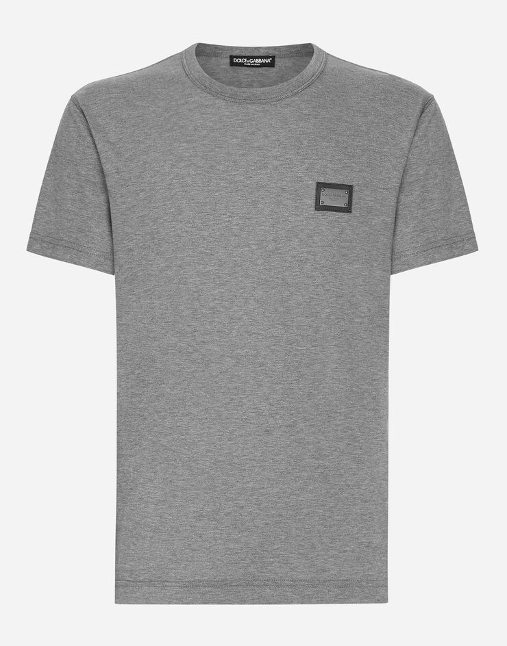 Cotton T-shirt with branded tag in Grey for Men | Dolce&Gabbana® US