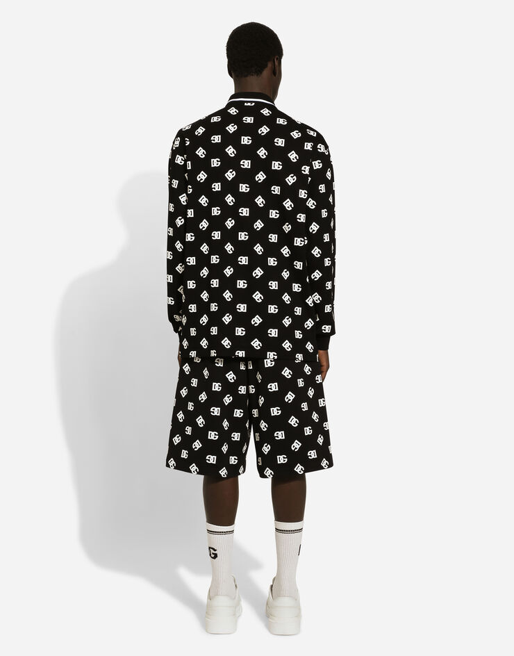 Long-sleeved cotton polo-shirt with DG Monogram in Black for Men ...