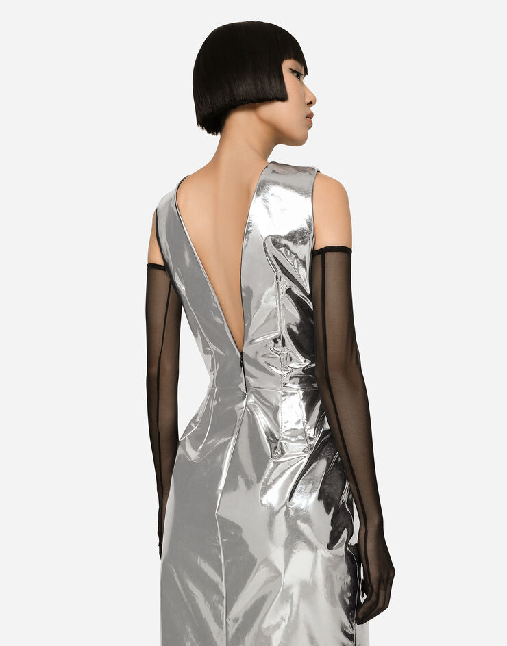 Kim Dolceandgabbana Foiled Jersey Calf Length Dress In Silver For Women