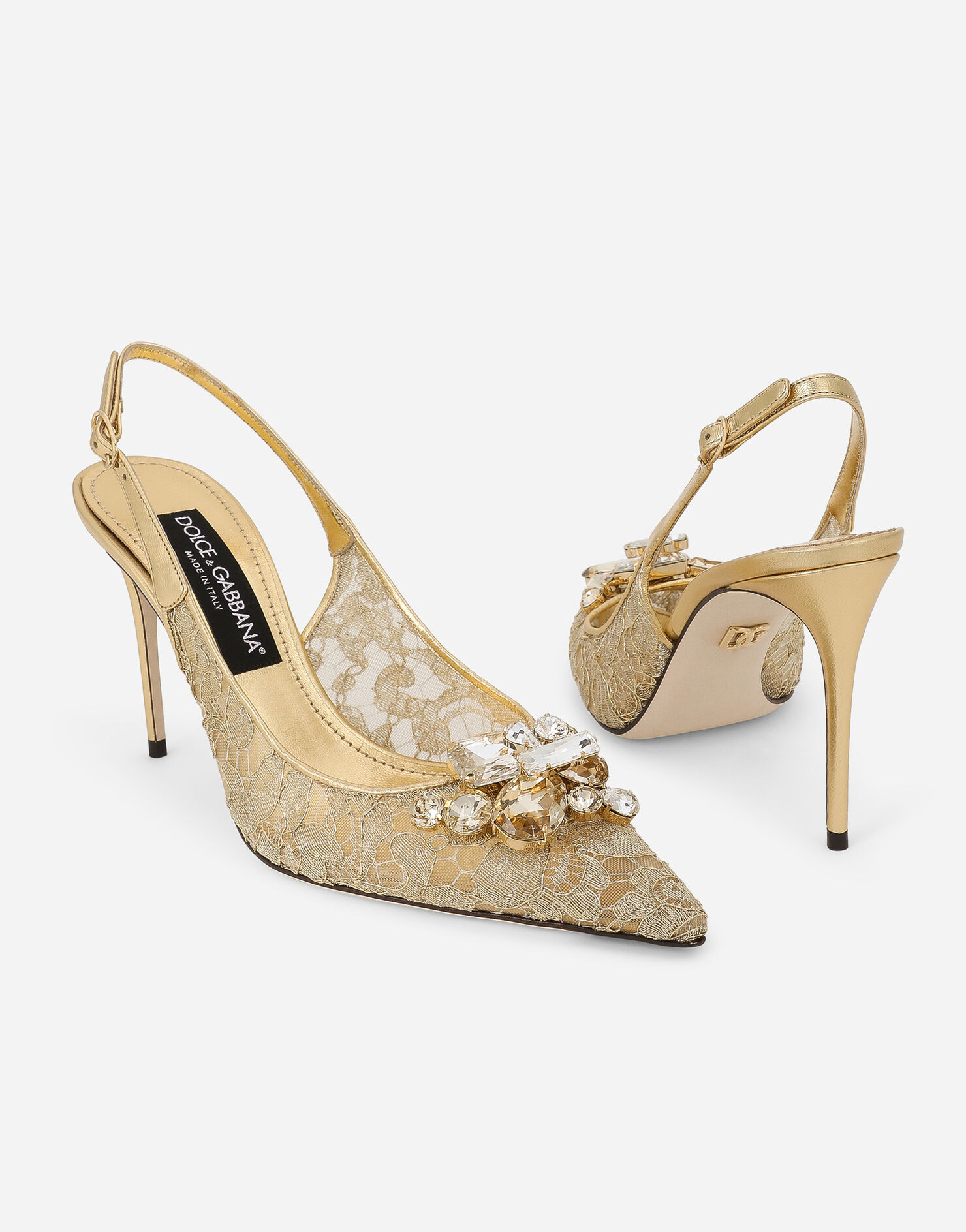 Rainbow lace slingbacks in lurex lace in Gold for Women | Dolce&Gabbana® US