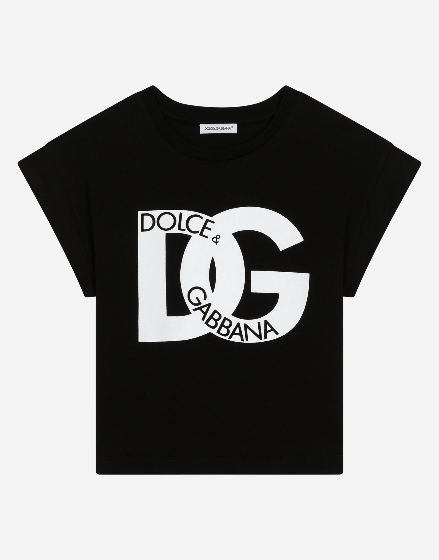 Jersey T-shirt with DG maxi-logo in Black for Girls | Dolce&Gabbana® US