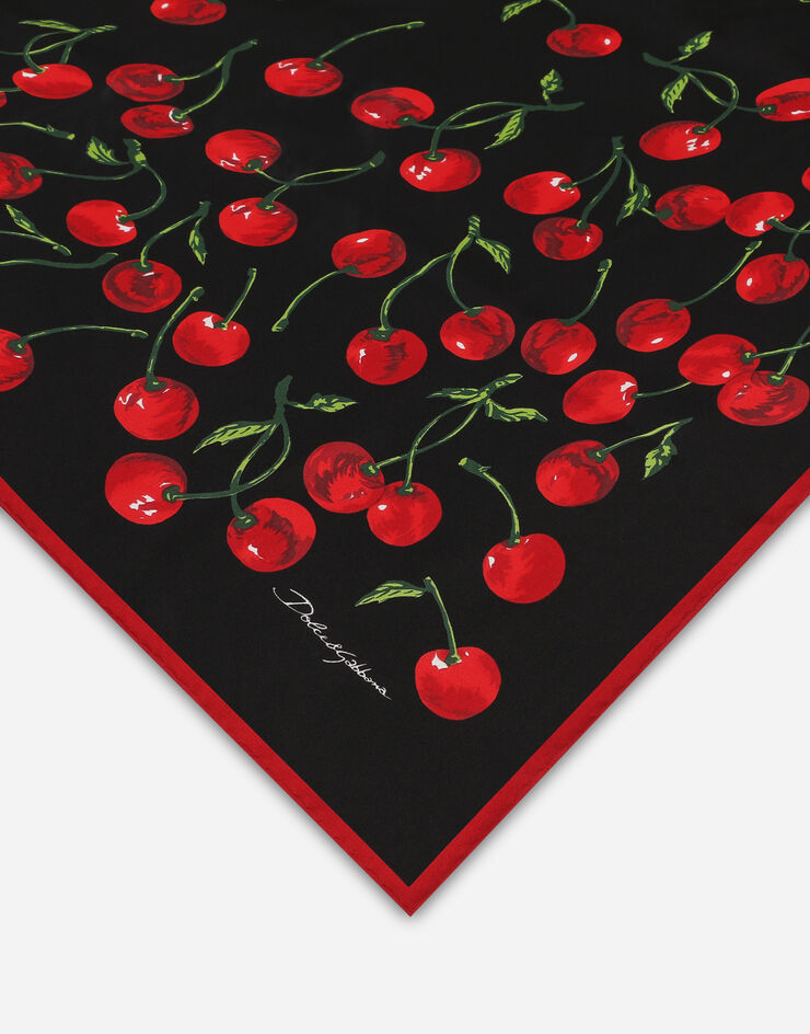 Cherry-print twill scarf (90x90) in Multicolor for for Women | Dolce ...
