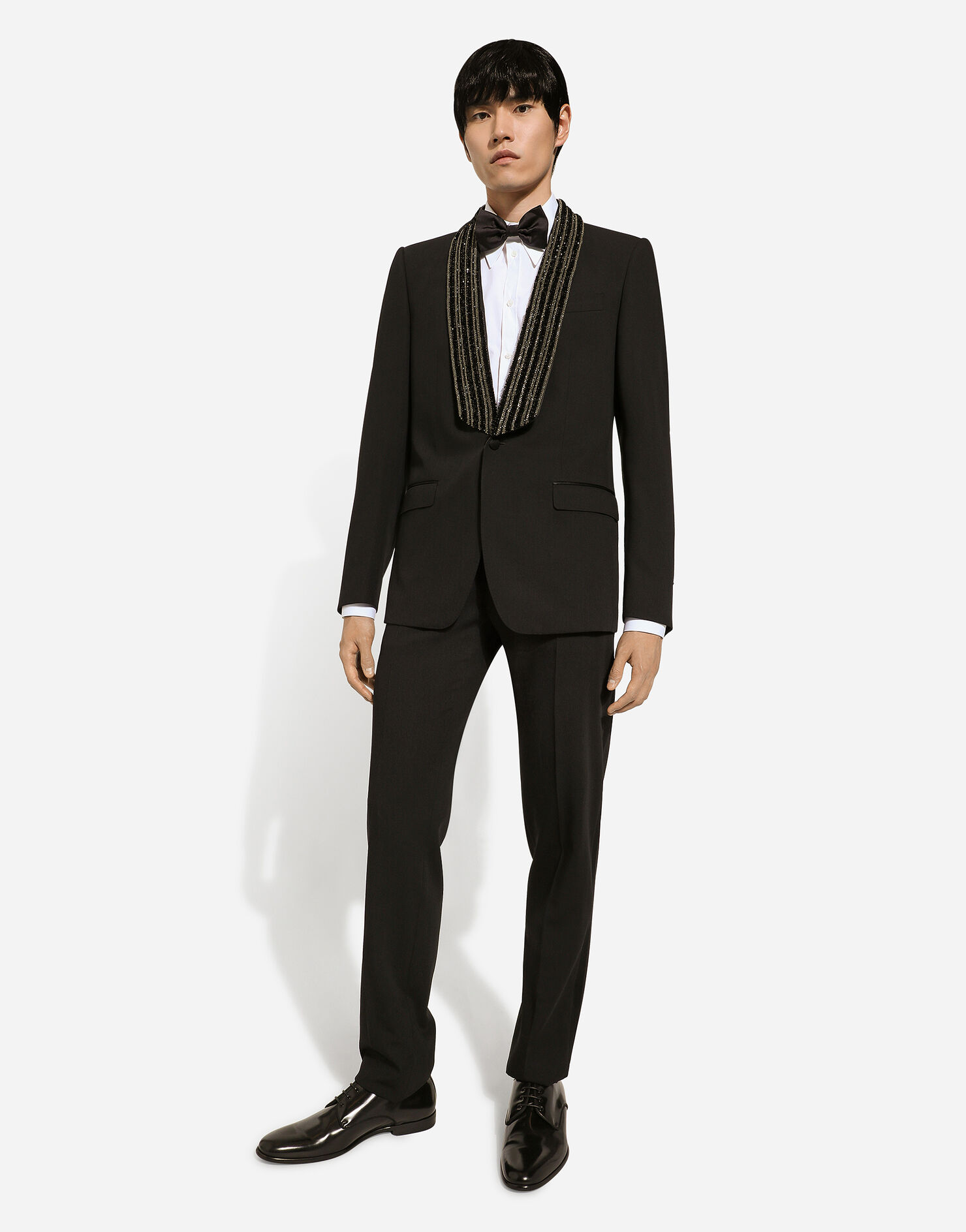 Single-breasted jacket with embroidered shawl collar in Black for Men ...