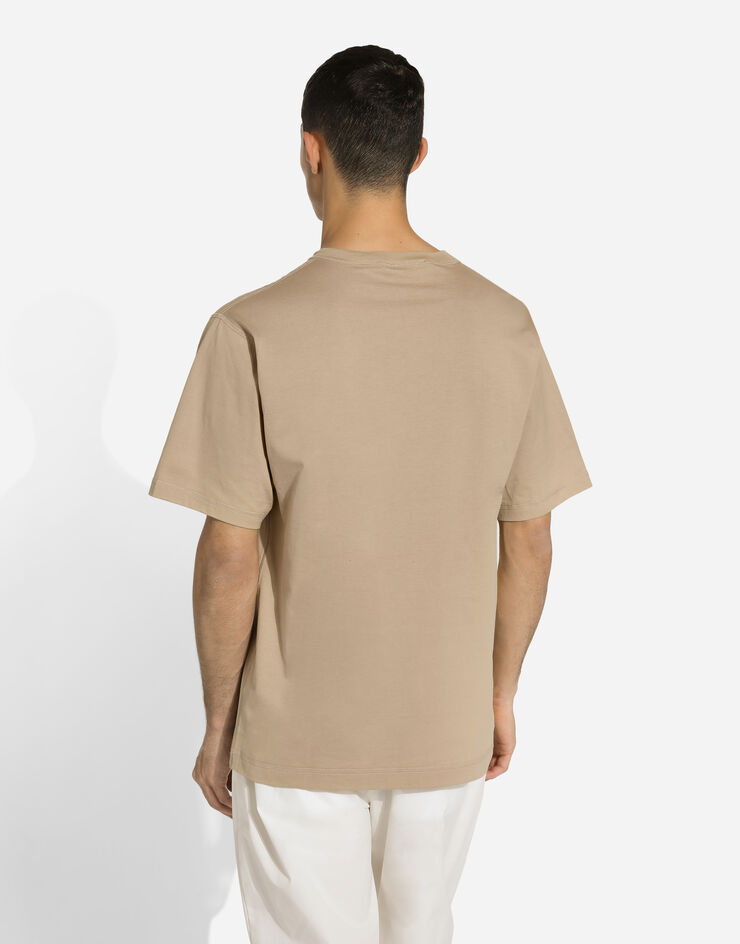 Cotton T-shirt with DG logo embroidery in Beige for Men | Dolce&Gabbana®