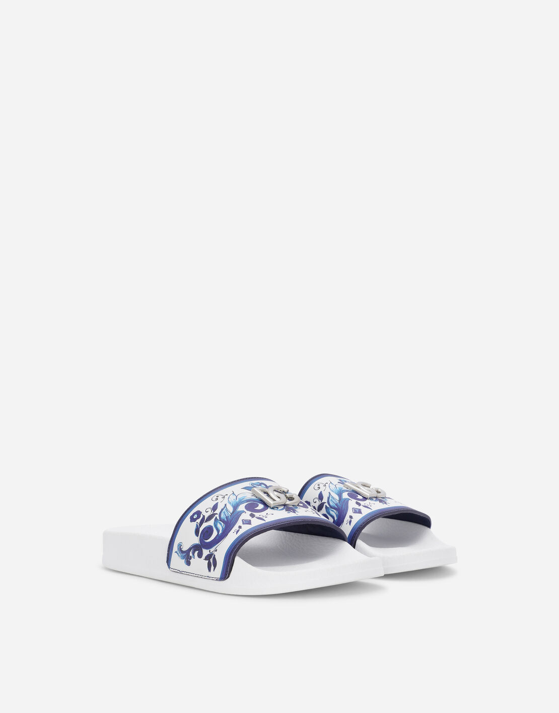 Majolica-print sliders with metal DG logo in Multicolor for Girls ...