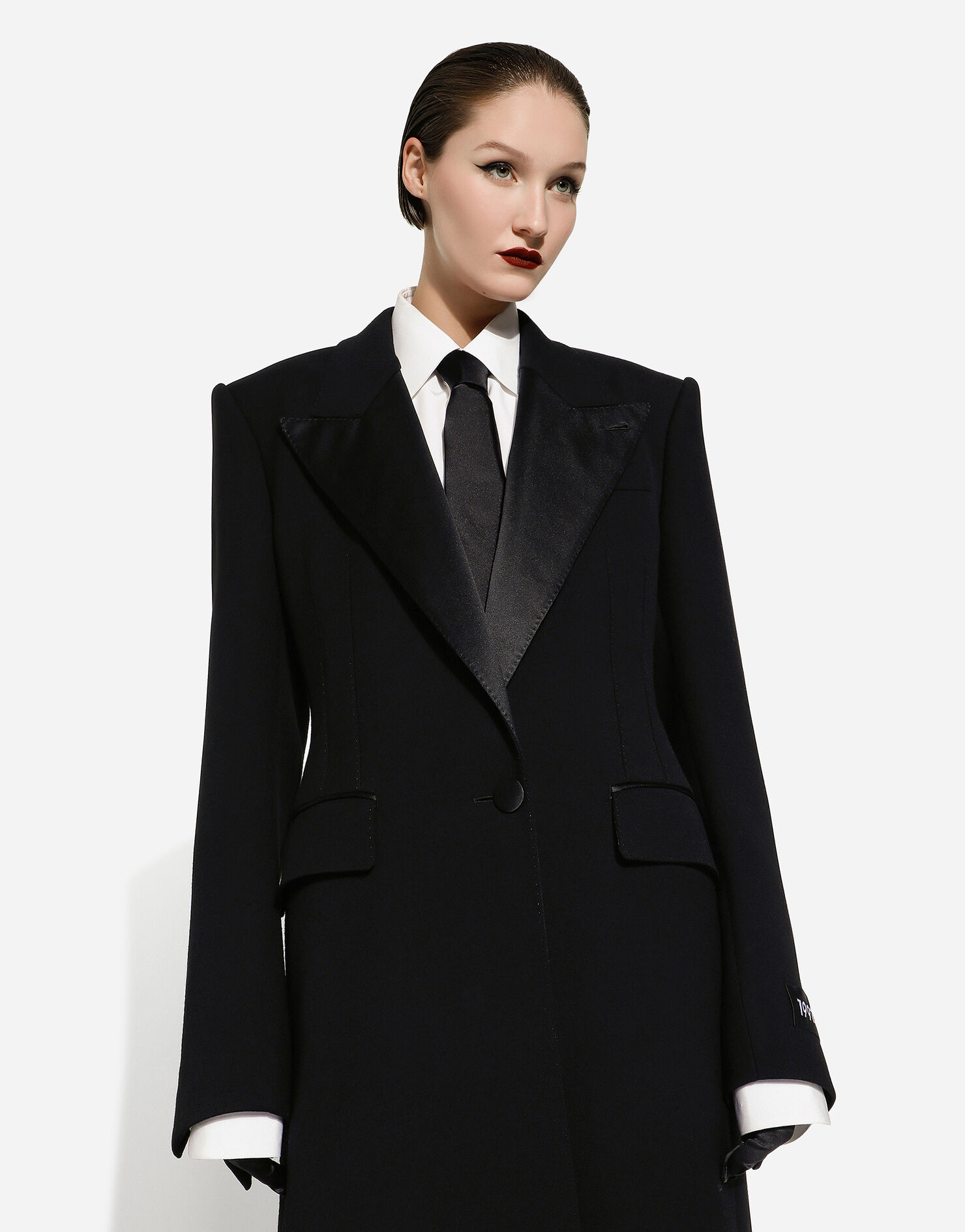 Long single-breasted wool tuxedo coat in Black for Women | Dolce ...