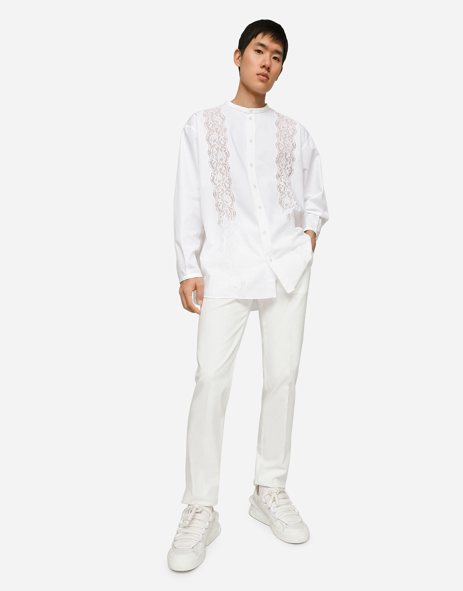 Stretch cotton pants with branded tag in White for Men | Dolce&Gabbana® US