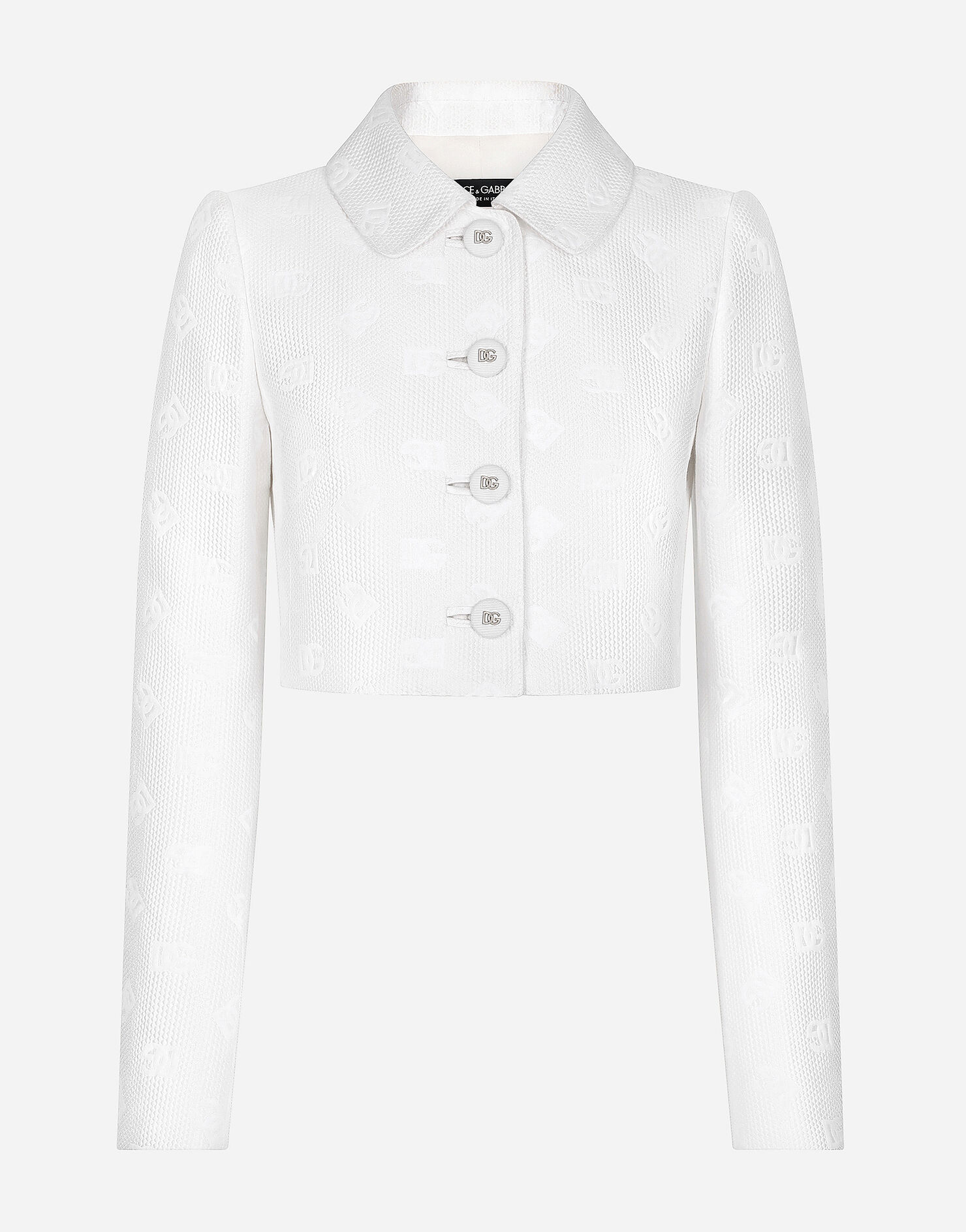 Short quilted jacquard jacket with DG logo in White for Women | Dolce ...