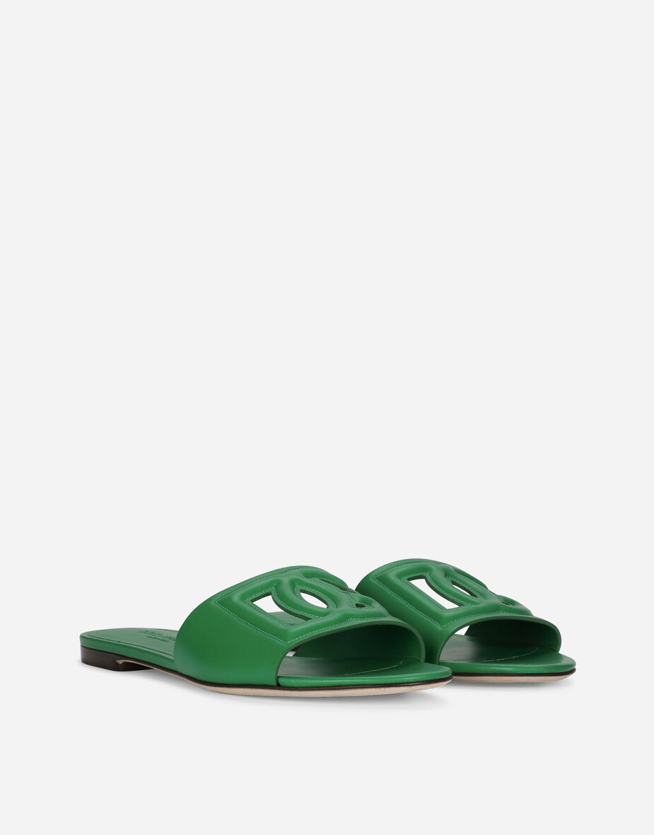 Calfskin sliders with DG logo in Green for Women | Dolce&Gabbana® US