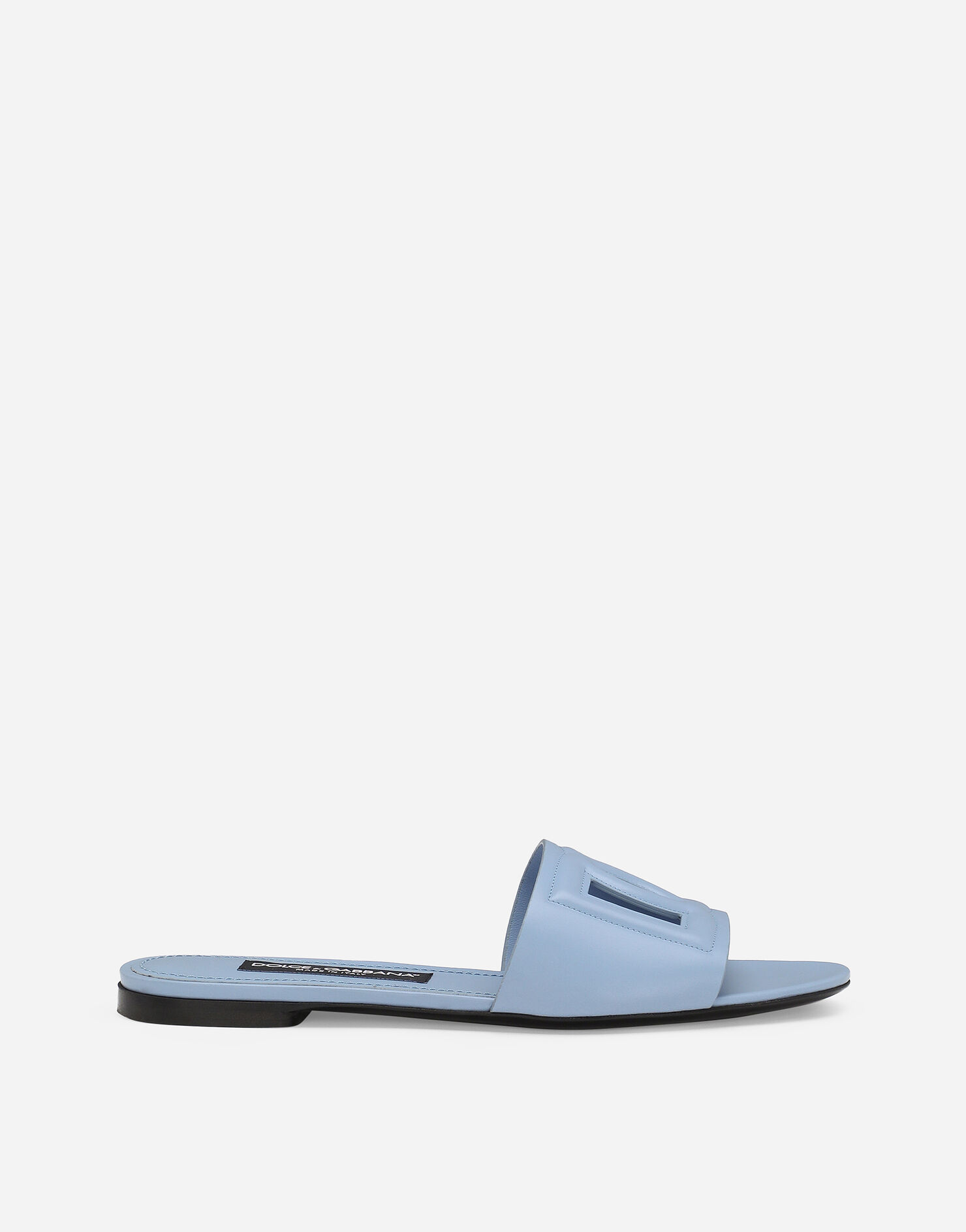 Calfskin sliders in Light Blue for Women | Dolce&Gabbana® US