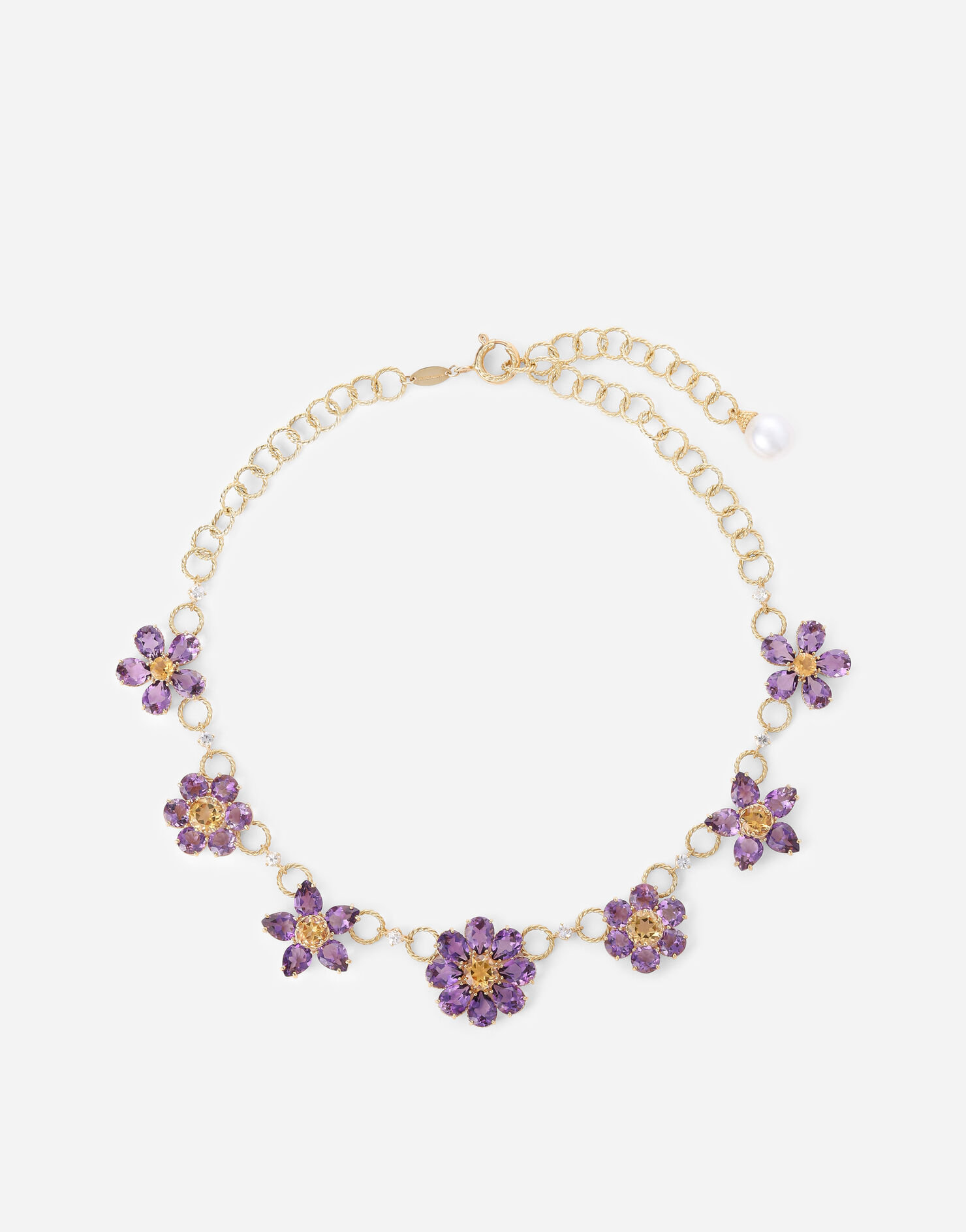 Spring Necklace 18 carat yellow gold, amethysts, citrines and sapphires ...