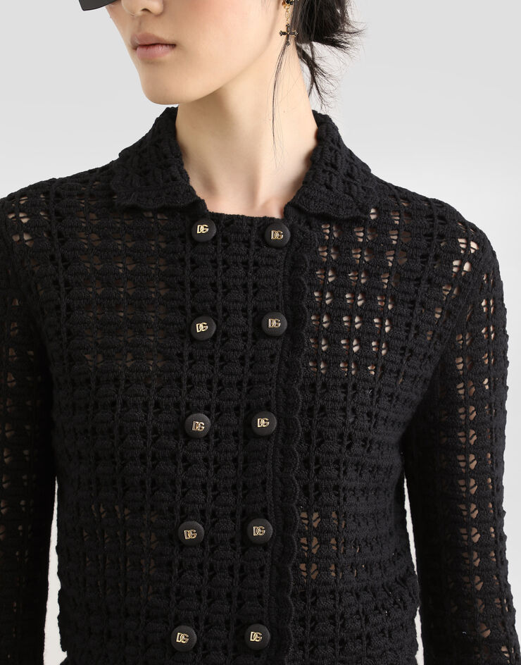 Short double-breasted wool crochet jacket in Black for Women | Dolce ...