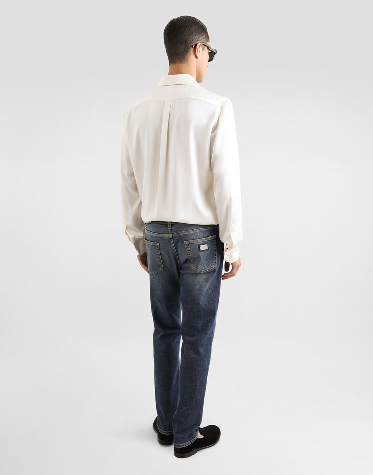 Light blue wash slim-fit stretch jeans in Multicolor for Men | Dolce ...