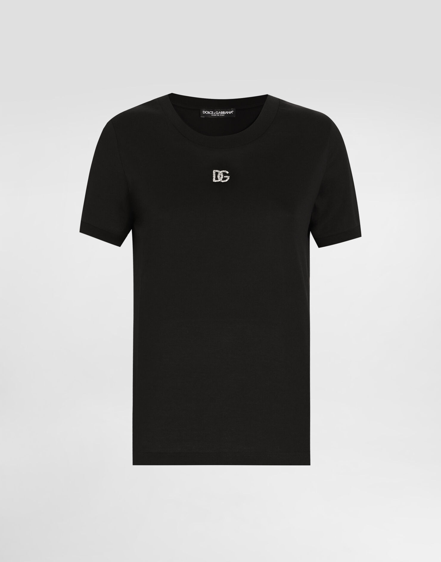 Cotton T-shirt with Crystal DG logo in Black for Women | Dolce&Gabbana® US