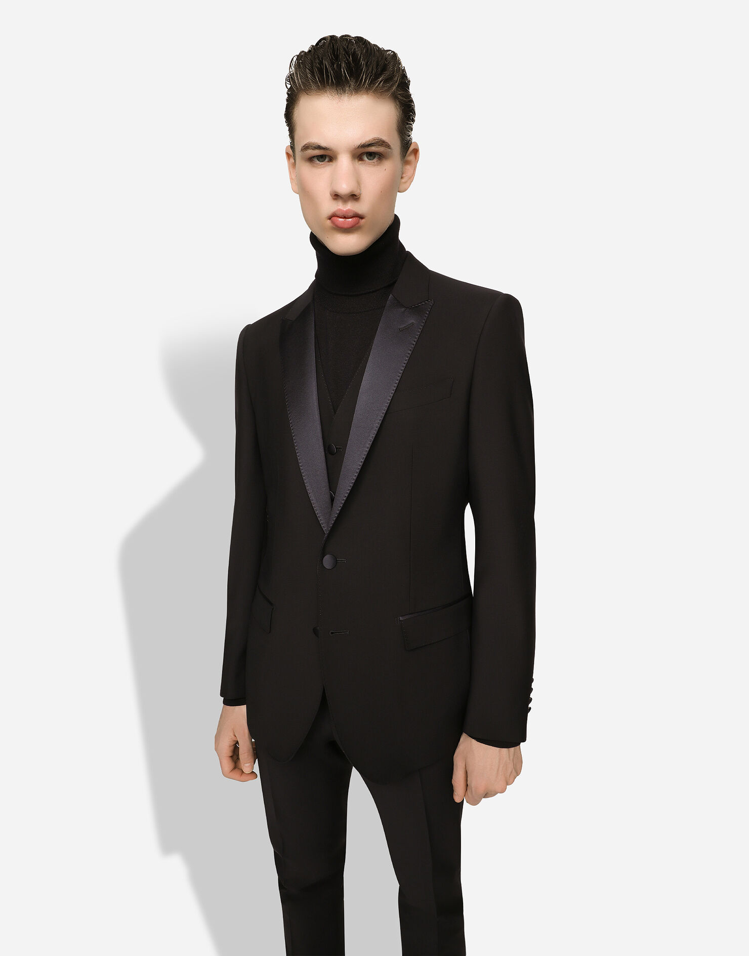 Single-breasted wool Martini-fit tuxedo suit in Blue for Men | Dolce ...