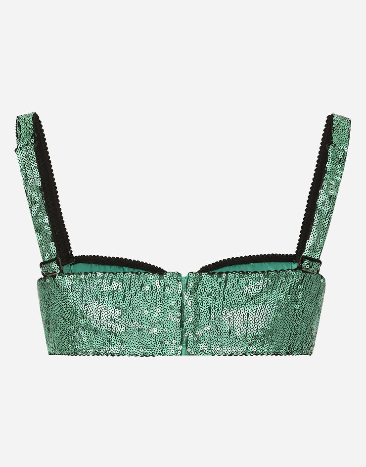 Sequined semi-padded balconette bra in Green | Dolce&Gabbana®