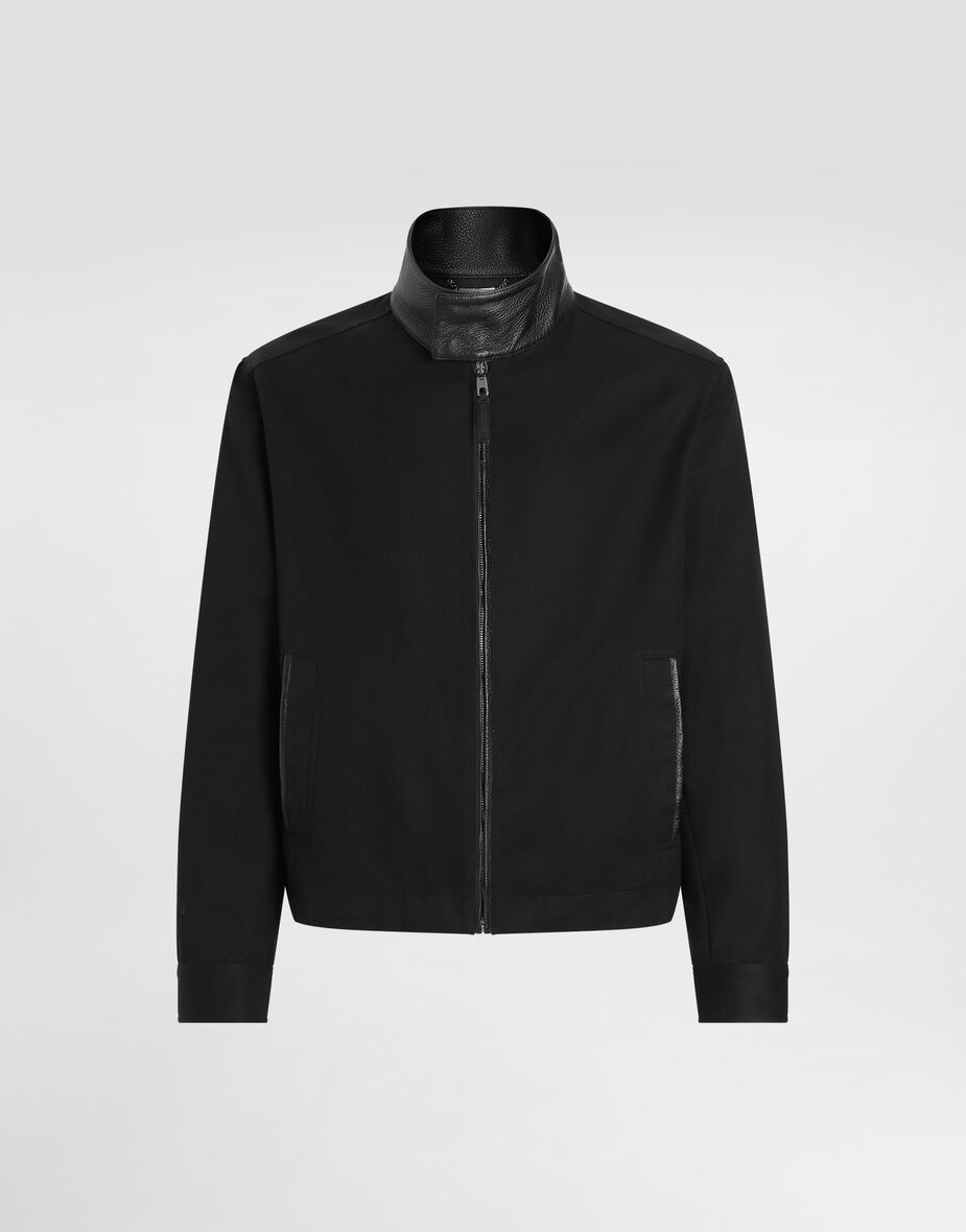 Leather and technical fabric jacket with a high neck and tag in Black ...