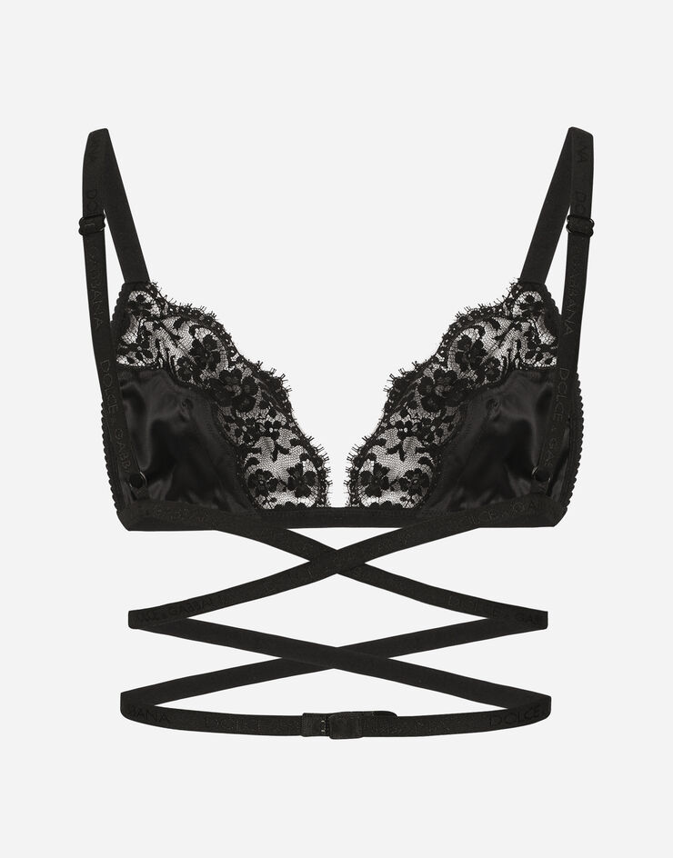 Satin and lace triangle bra in Black for Women | Dolce&Gabbana® US