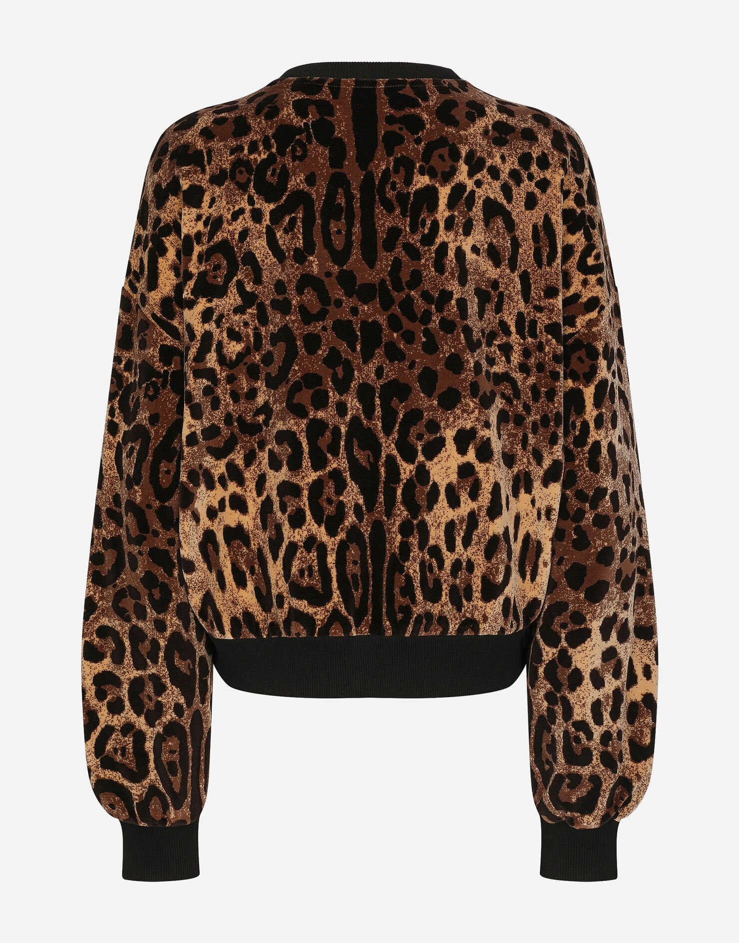 Round-neck chenille sweatshirt with jacquard leopard design in ...