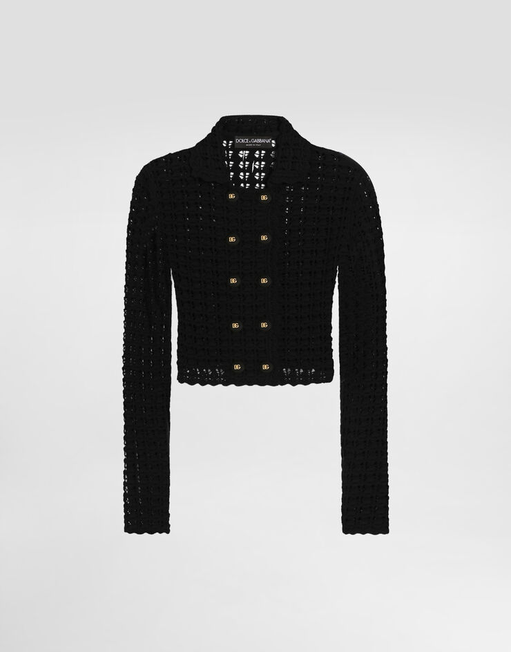 Short double-breasted wool crochet jacket in Black for Women | Dolce ...