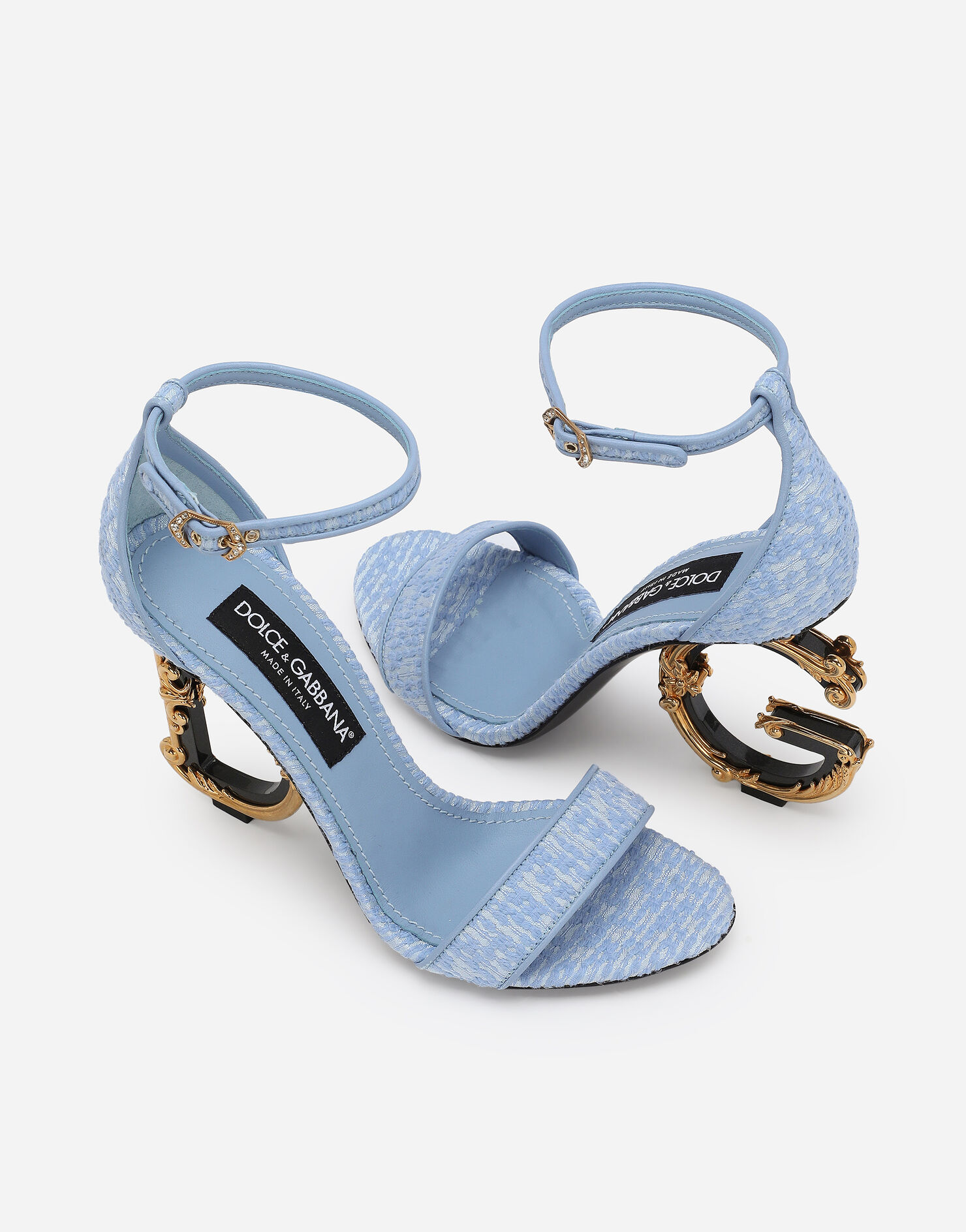 Bouclé fabric sandals with Baroque DG detail in Azure for Women | Dolce ...