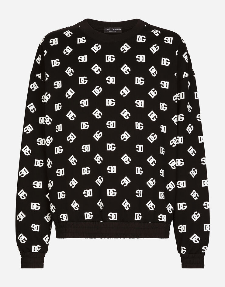 Round-neck sweatshirt with DG Monogram print in Black for Men | Dolce ...