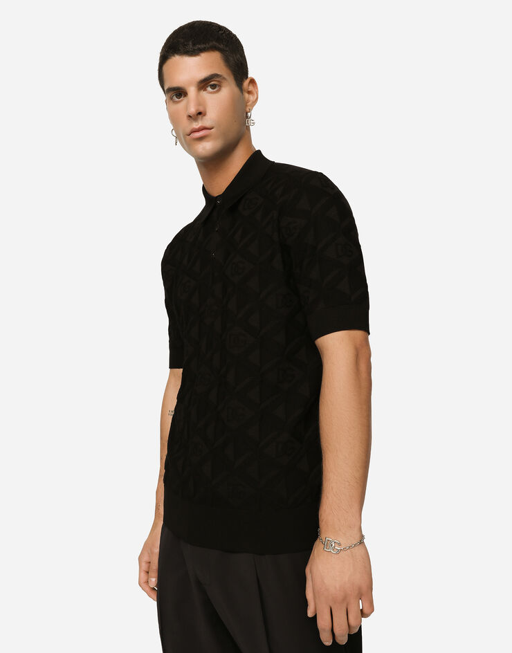Polo En Jacquard De Seda 3d En Negro De Hombre Dolceandgabbana®