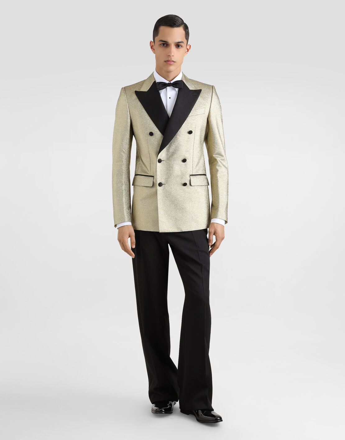 Double-breasted lamé jacquard tuxedo jacket in Gold for Men | Dolce ...
