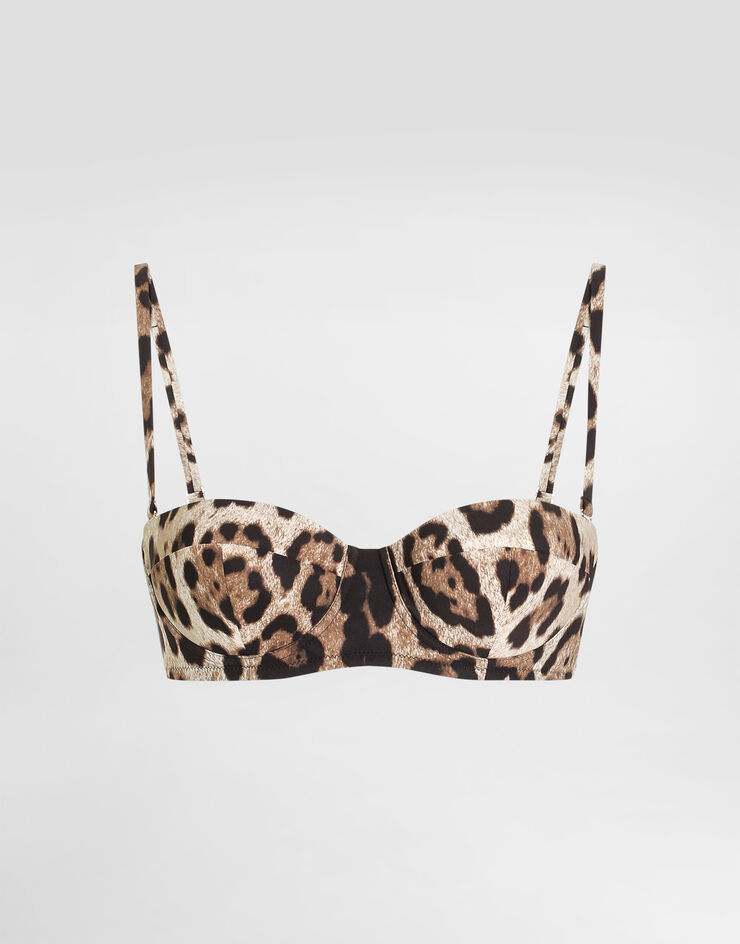 Leopard-print balconette bikini top