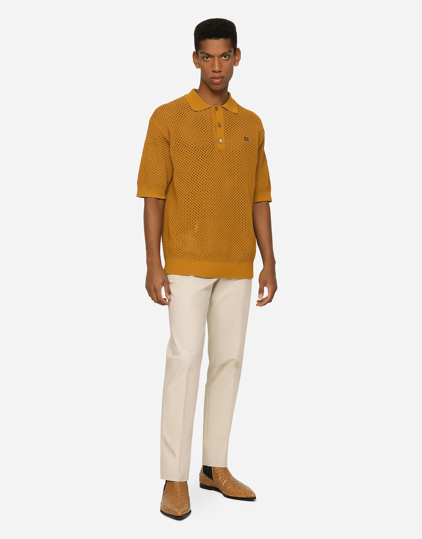 Stretch cotton pants with branded tag in Beige for for Men | Dolce ...