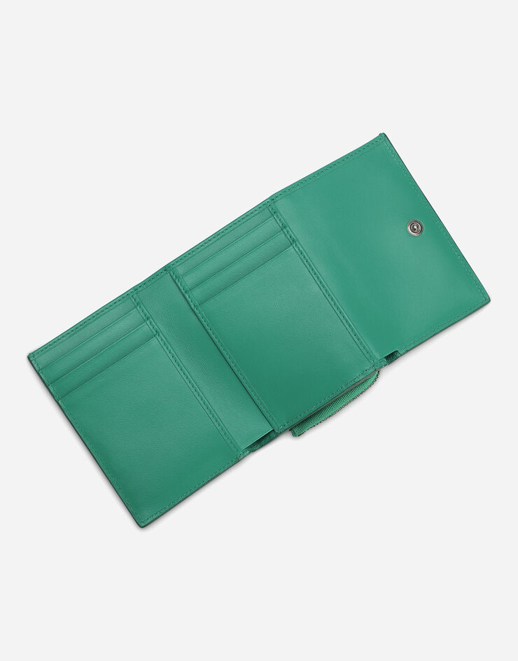 Calfskin French flap wallet with logo in Green for Men | Dolce&Gabbana®