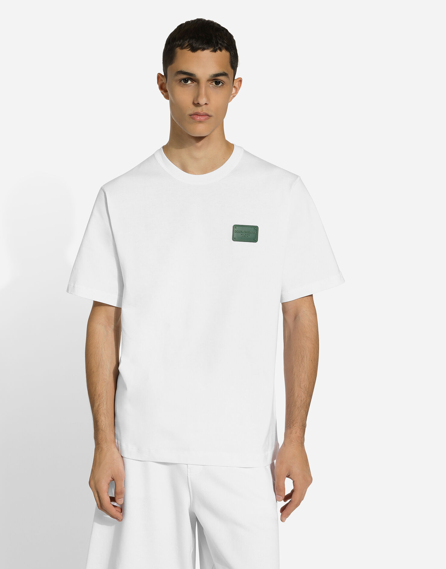 Cotton T-shirt with branded tag in White for Men | Dolce&Gabbana® US