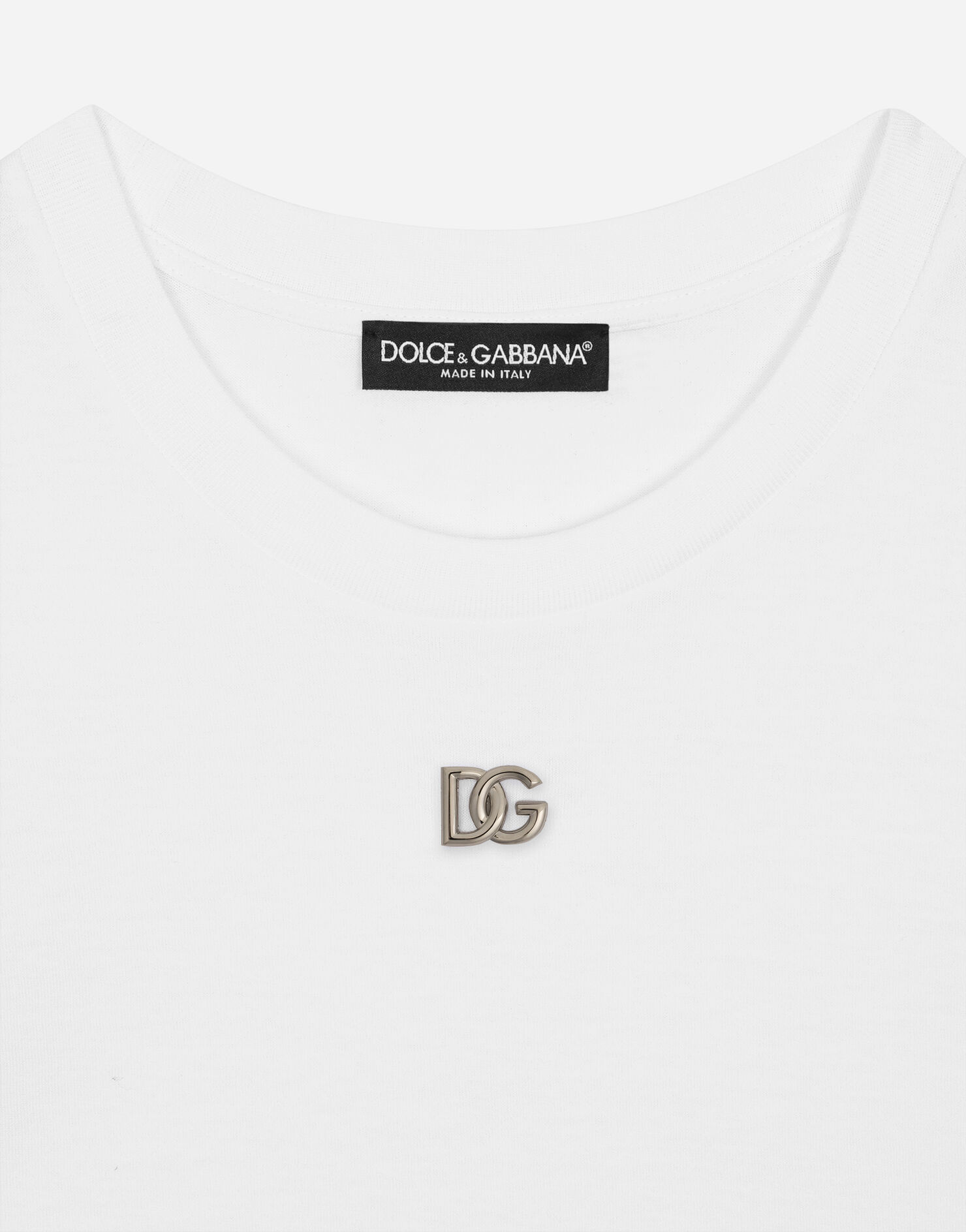Jersey T Shirt With Dg Logo And Lace Details In White For Dolce
