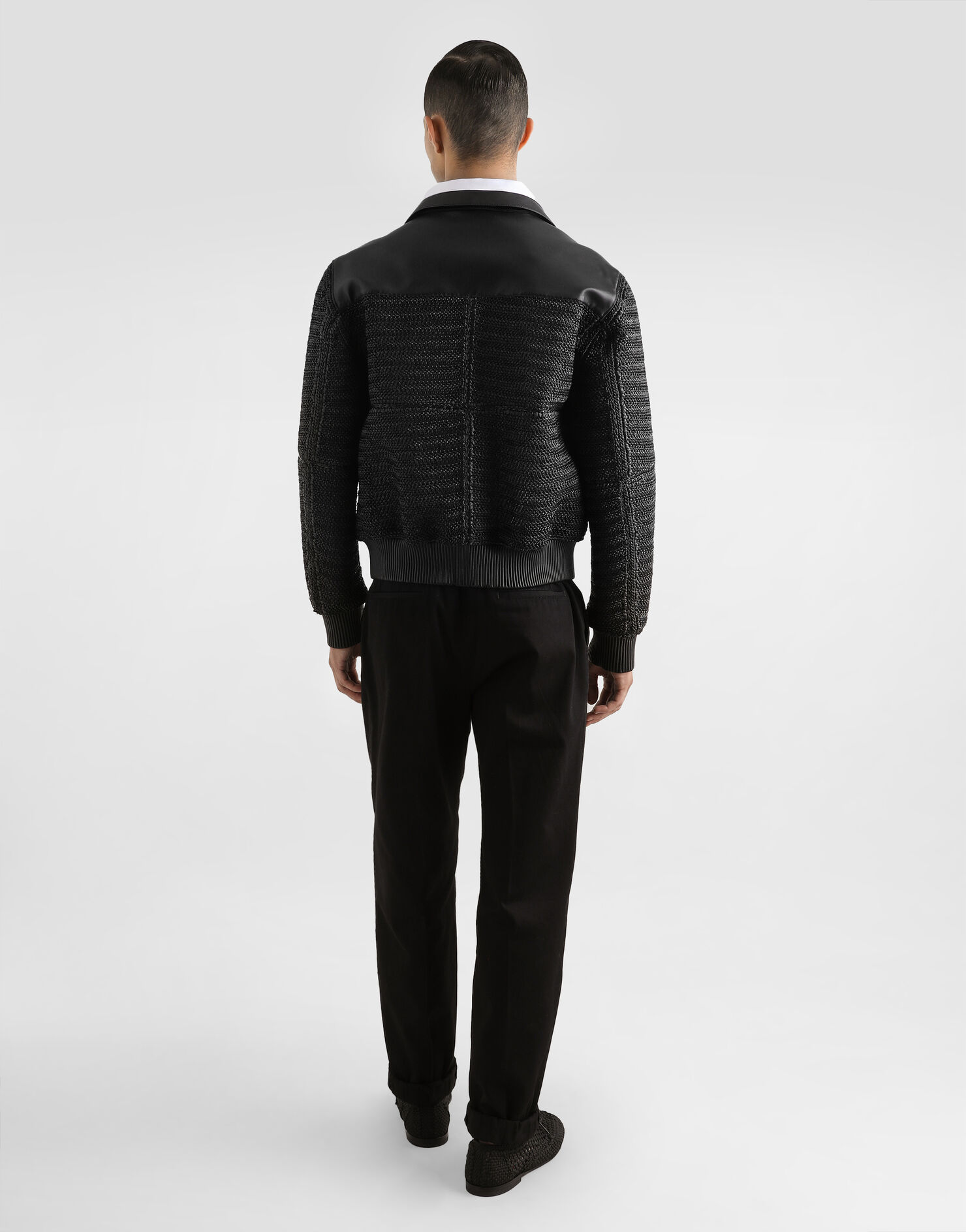 Leather and raffia mesh jacket in Black for Men | Dolce&Gabbana® US