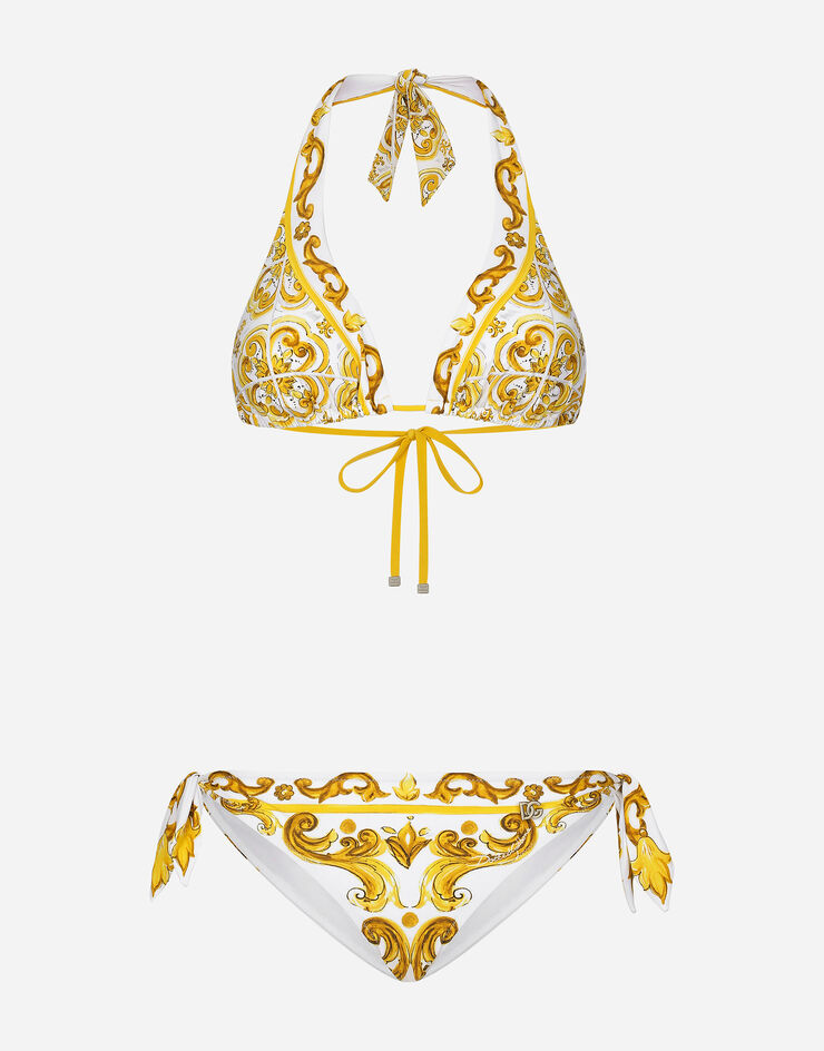 Majolica-print padded triangle bikini in Print for Women | Dolce&Gabbana®