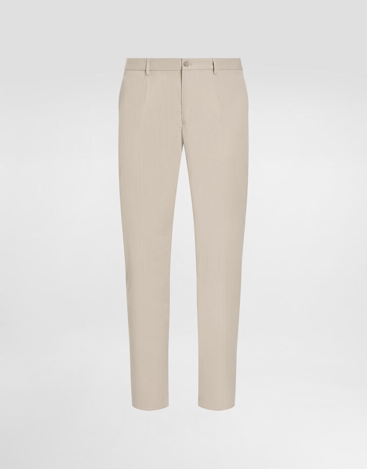 Stretch cotton pants with branded tag in Beige for Men | Dolce&Gabbana®