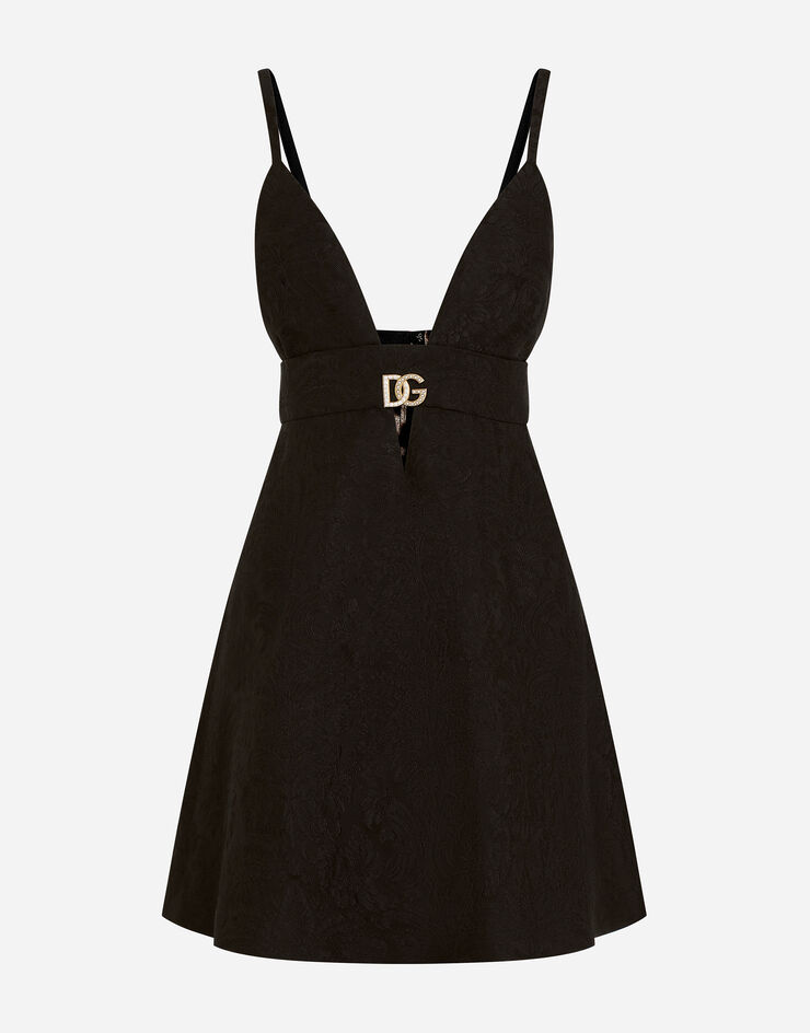 Short Jacquard Dress With Crystal Embellished Dg Logo In Black For