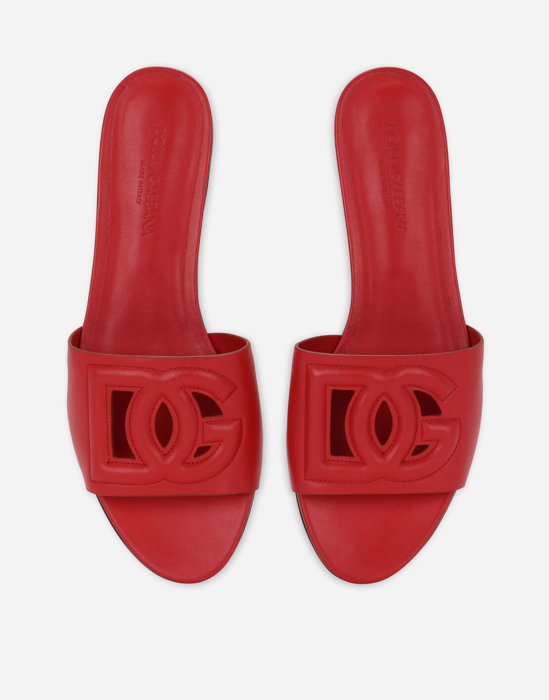 Calfskin sliders with DG logo in Red for Women | Dolce&Gabbana® US