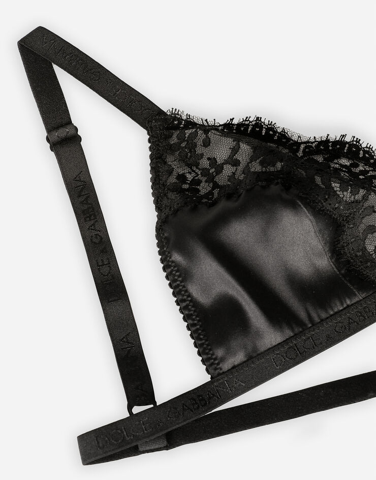 Satin And Lace Triangle Bra In Black For Dolceandgabbana® Us