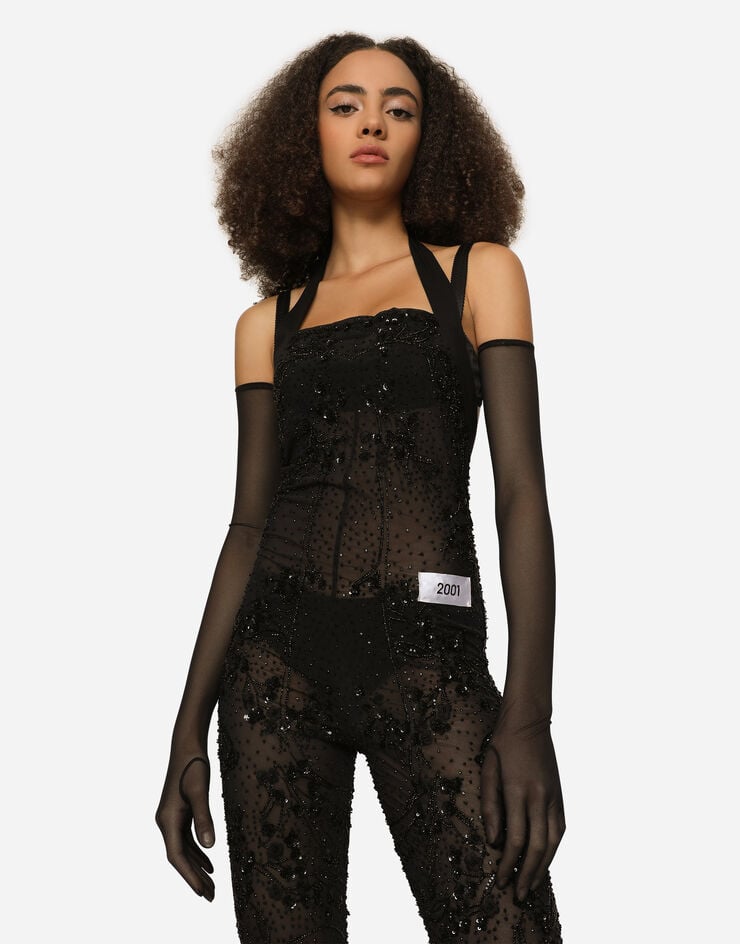 Kim Dolceandgabbana Long Stretch Tulle Gloves In Black For Women Dolce